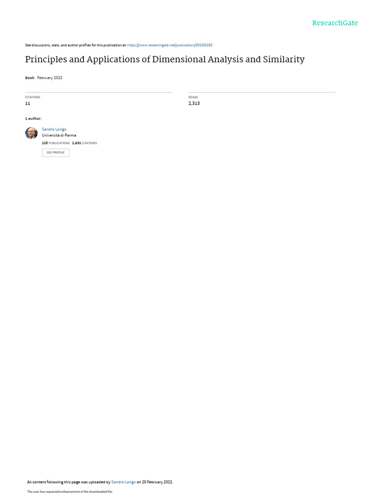 Principles and Applications of Dimensional Analysis and Similarity by Sandro G. Longo ...