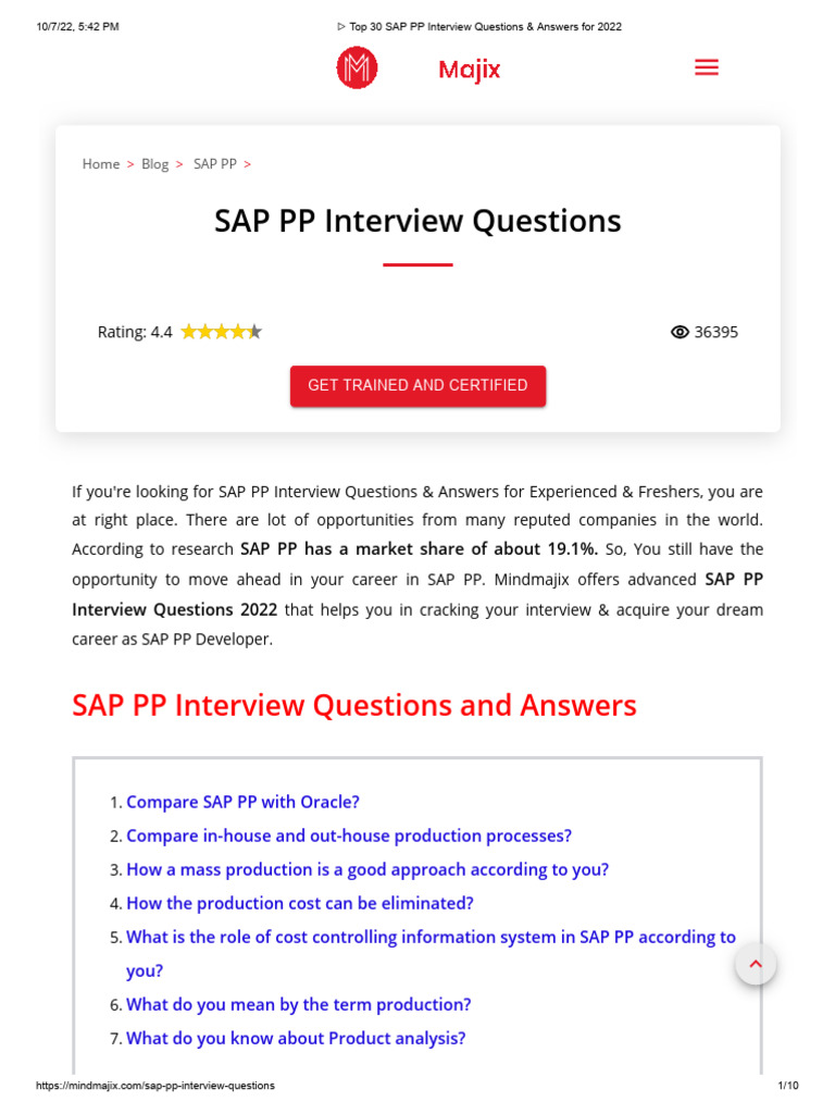 Top 30 SAP PP Interview Questions & Answers For 2022 | PDF ...
