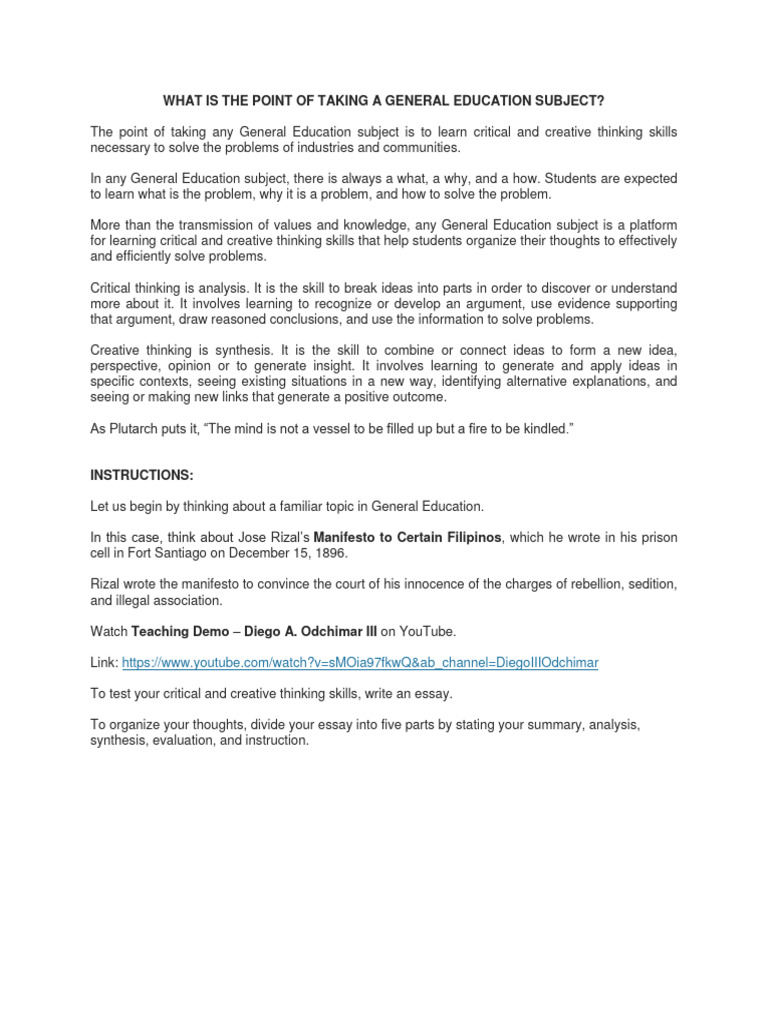 Assignment General Education | PDF | Thought | Creativity