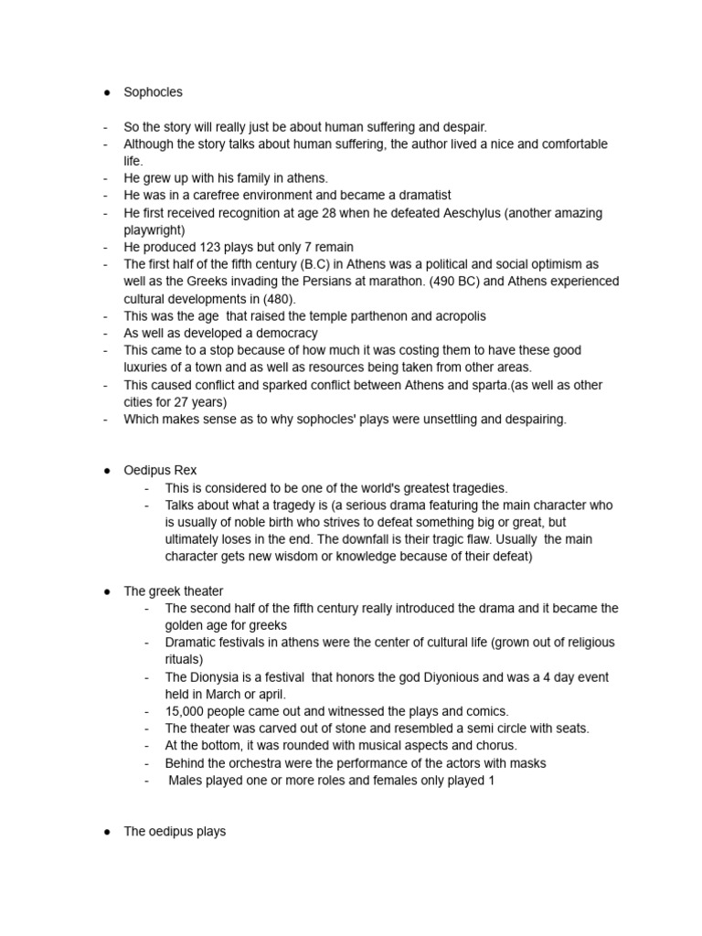 Oedipus Rex notes for quiz | PDF | Sophocles | Theban Mythology
