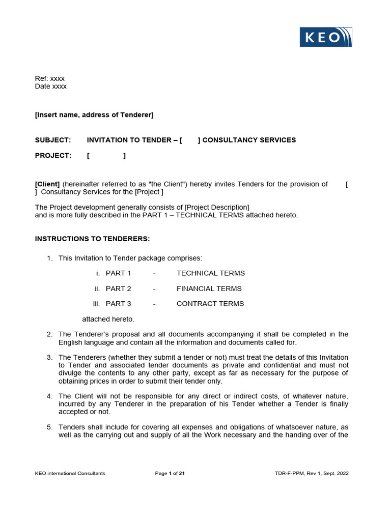 Invitation to Tender for Consultancy Services | PDF | Consultant | Payments