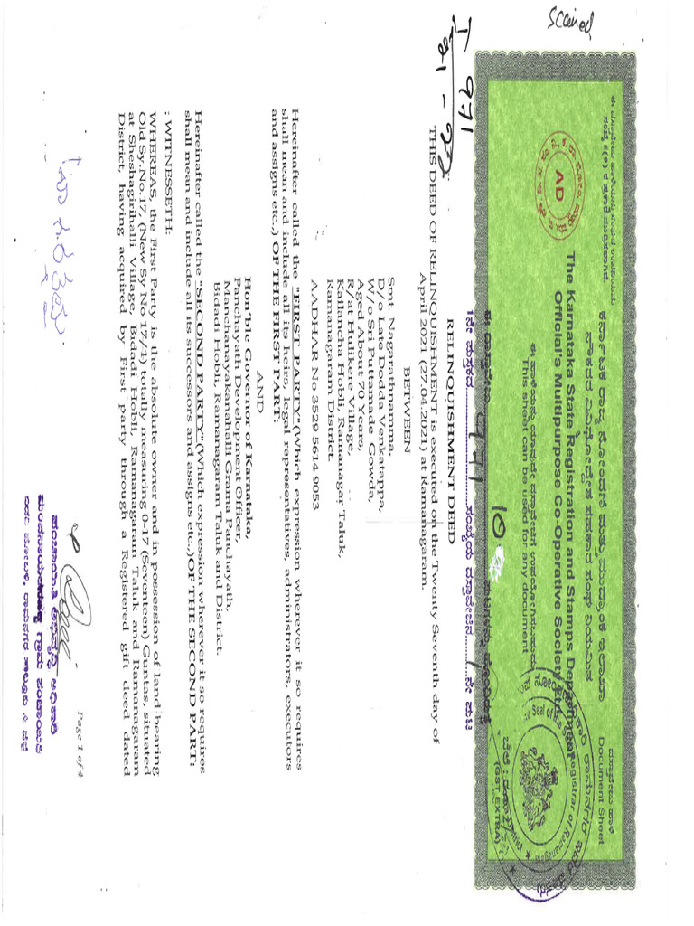 Relinquishment Deed For Road Sy No.17.1 | PDF