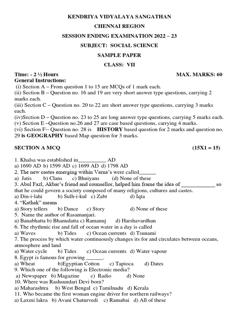 SST Class 7 SEE Sample QP 2022-23 | PDF | Earth Sciences