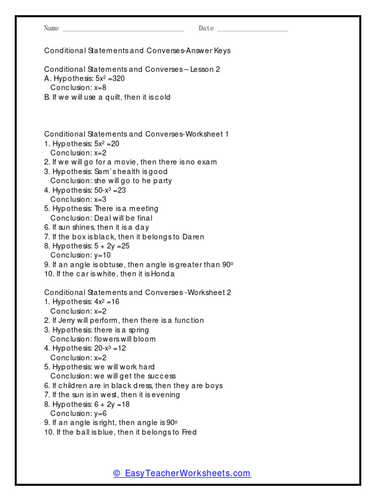 Conditional Statements Worksheets & Answers | PDF