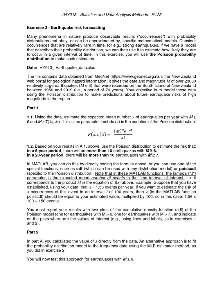 HY013 - Exercise 3 - Earthquake Forecasting | PDF | Poisson ...