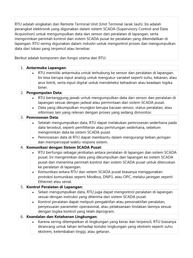 Fungsi dan Pengertian RTU dalam SCADA | PDF