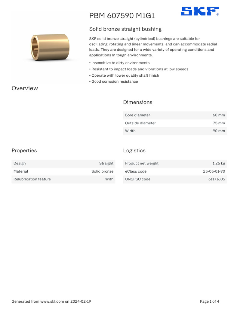 SKF PBM 607590 M1G1 Specification | Download Free PDF | License | Friction