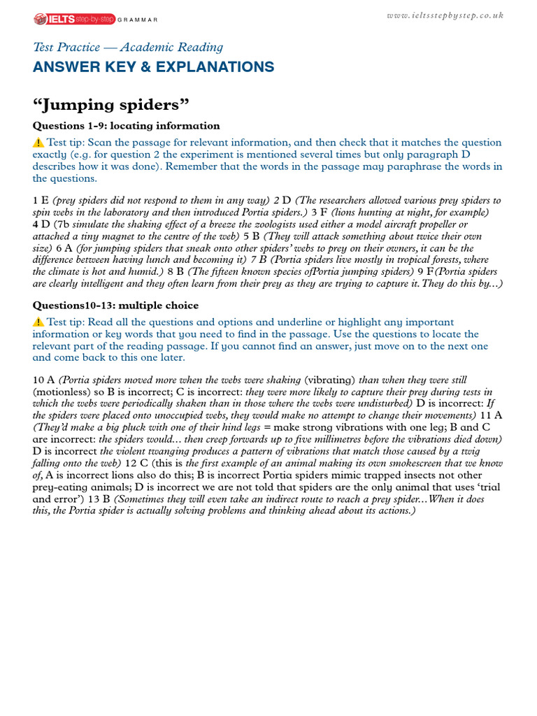 4.1 Answer Key & Explanations (Past Tenses) | PDF | Spider | Spider Web