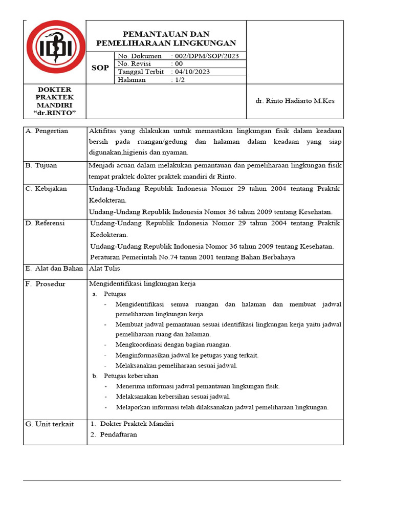Sop Pemantauan Lingkungan | PDF