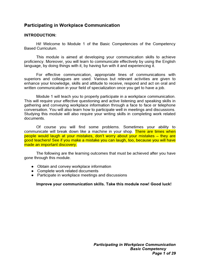 Participating in Workplace Communication | PDF | Body Language ...