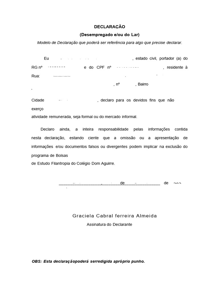 Modelo de Declaracao | PDF
