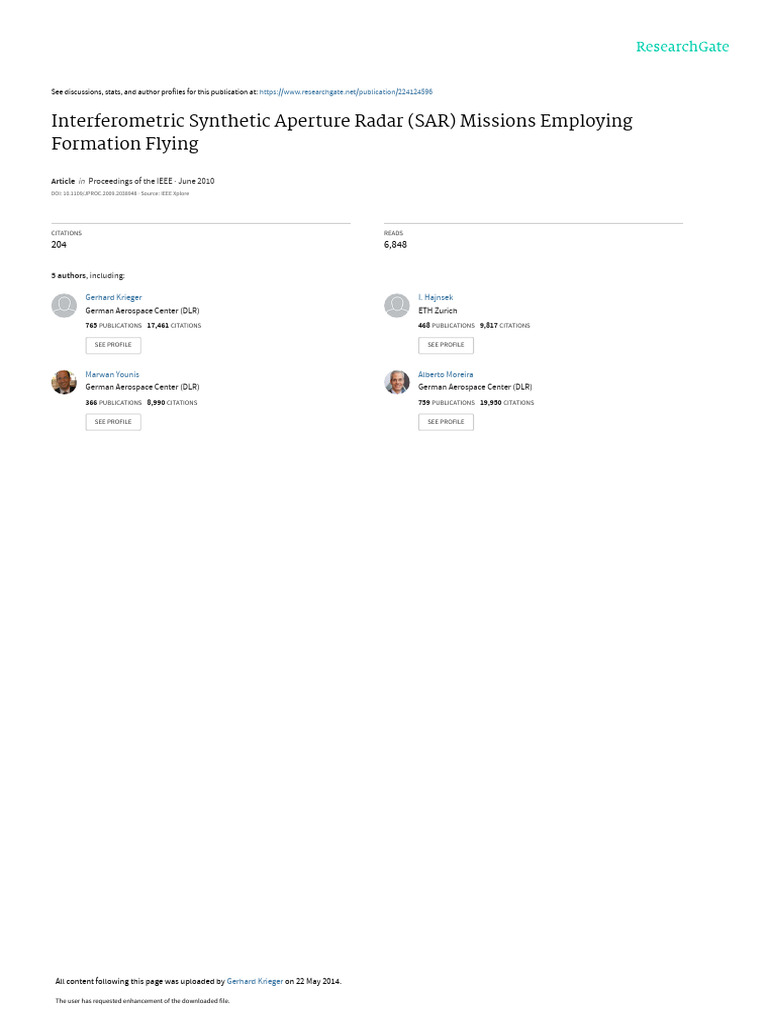 Interferometric Synthetic Aperture Radar (SAR) Missions | PDF ...