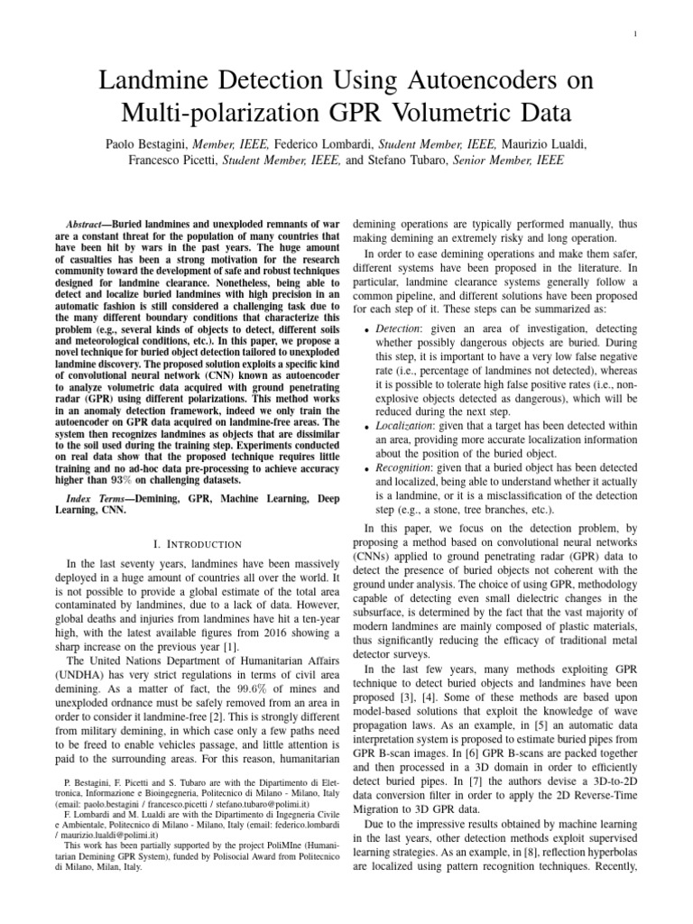 Landmine Detection Using Autoencoders On Multipolarization Gpr Pdf Deep Learning Machine