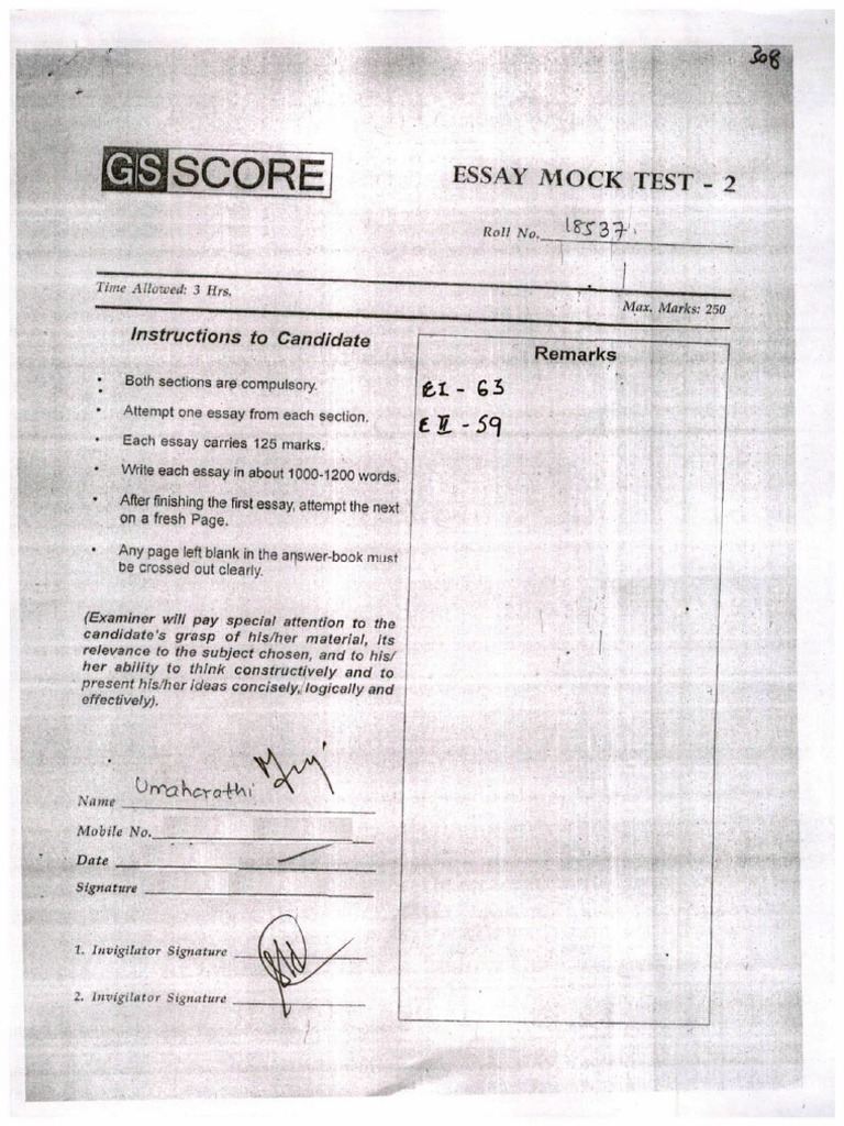 Umaharathi Essay Mock Test 2 | PDF