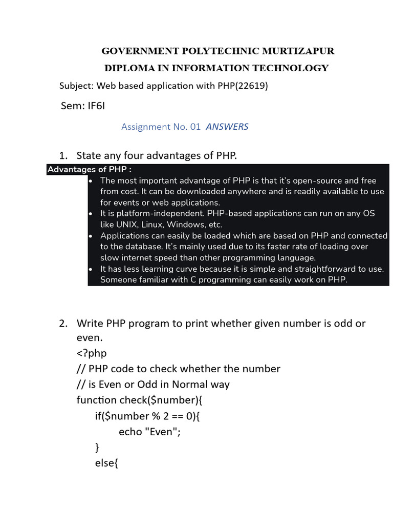 Assignment 01 Answer Pdf Php Parameter Computer Programming 