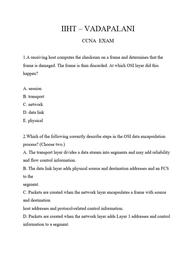 ccna question paper | PDF | Computer Engineering | Computer Networking