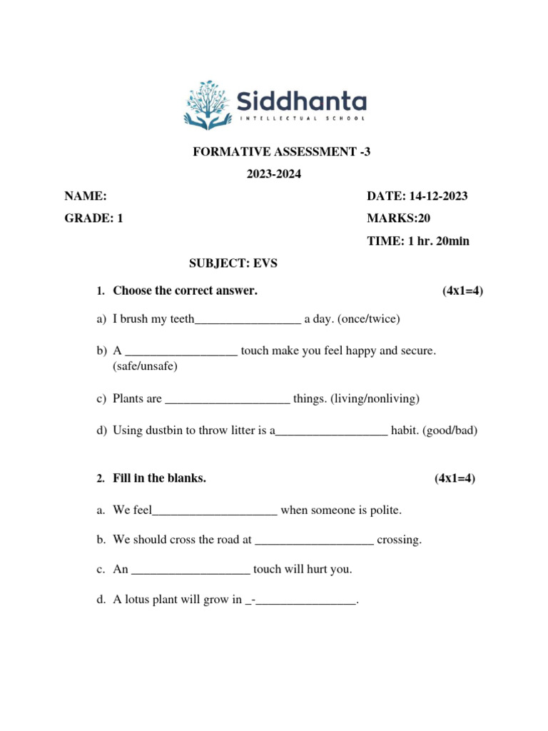 Fa 3 Evs Grade 1 | PDF