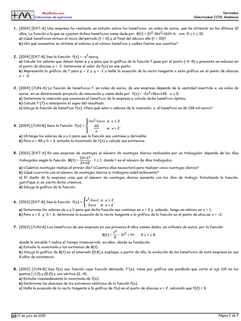 Problemas de Selectividad Funciones | PDF | Derivado | Línea (geometría)