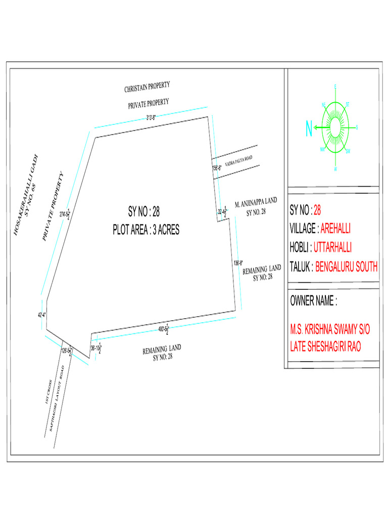 Land Layout Sketch for Anjinappa Property | PDF