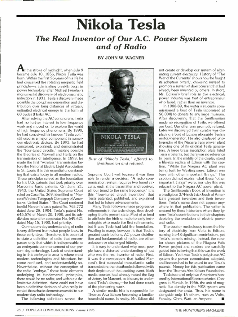 Tesla The Real Inventor of Our Ac Power System and Radio | PDF | Nikola ...
