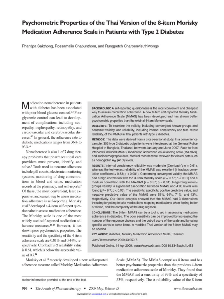 Morisky | PDF | Glycated Hemoglobin | Clinical Medicine