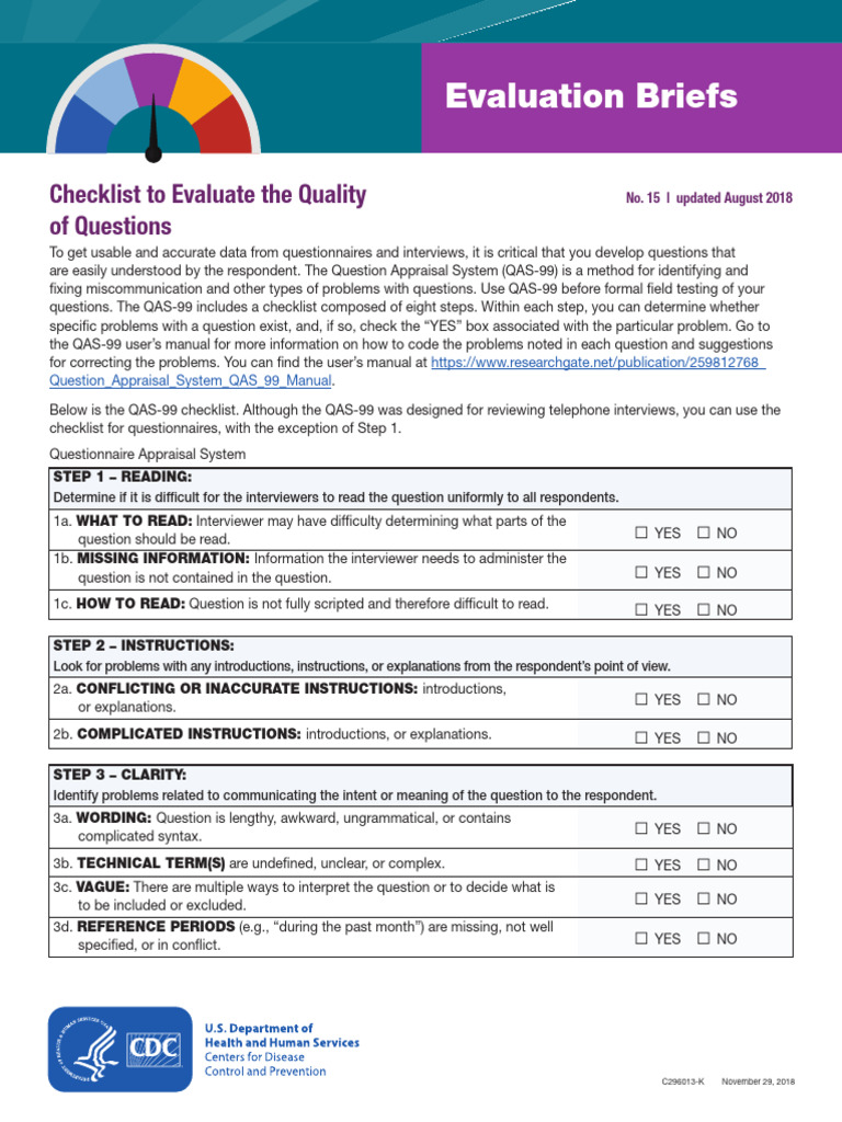 CDC - Question Appraisal System (QAS-99) | PDF | Question | Questionnaire