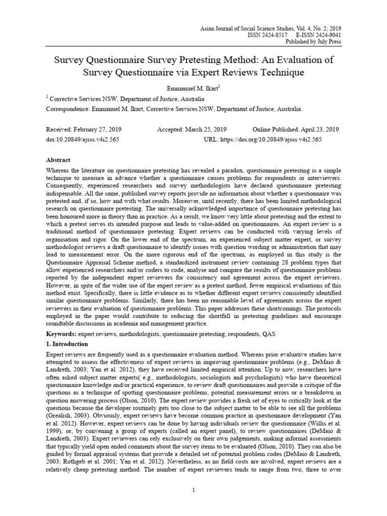 July Press - An Evaluation of Survey Questionnaire by Expert Reviews ...