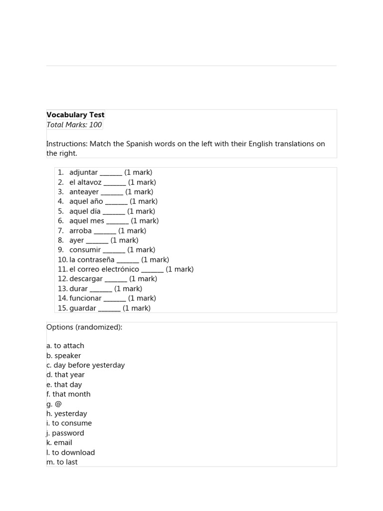 Vocabulary Test | PDF