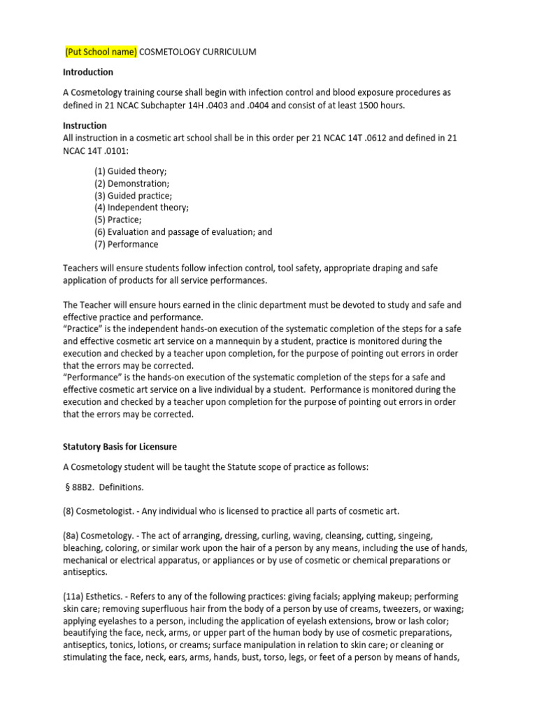 Cosmetology Curriculum 4-1-2023 | PDF | Nail (Anatomy) | Cosmetics