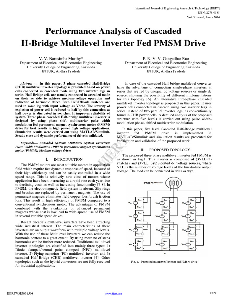Performance Analysis of Cascaded H Bridge Multilevel Inverter Fed PMSM Drive IJERTV3IS061508 ...
