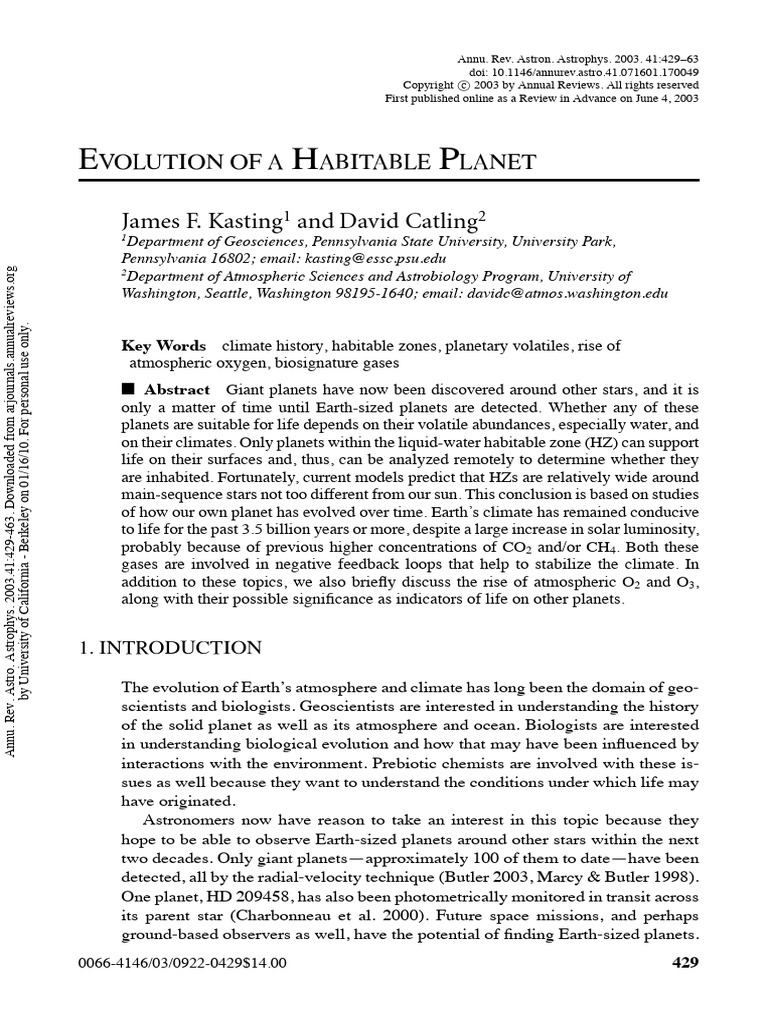 Kasting_Catling_Habitable_planets_Ann_Revs_AA_2003 | PDF | Earth | Planetary Habitability