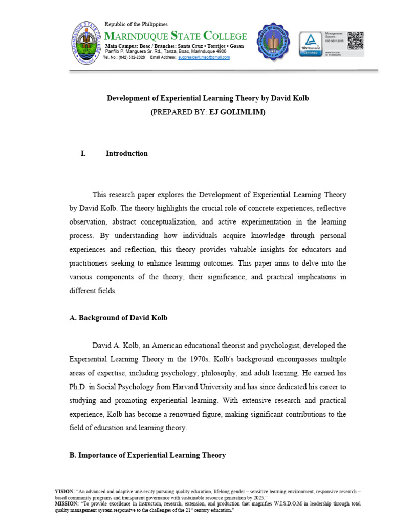 Kolb's Experiential Learning Theory Explained | PDF | Learning ...