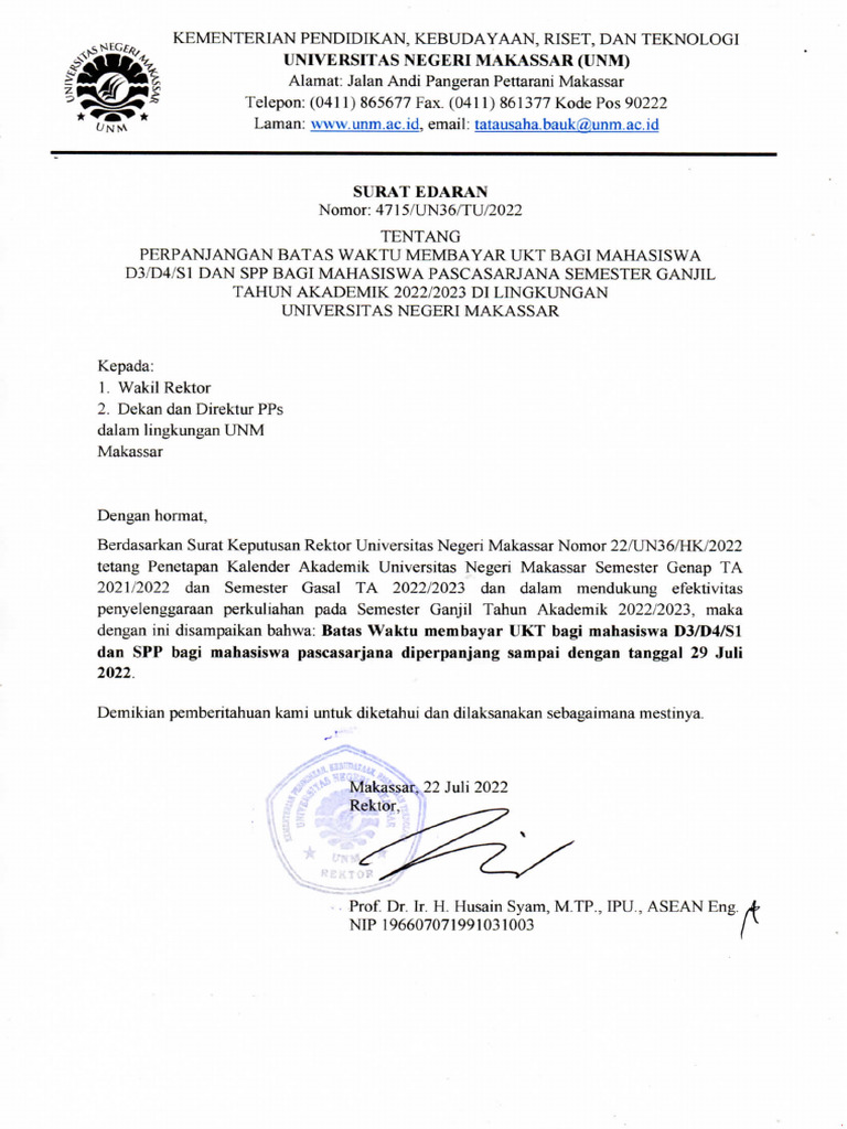 SE Perpanjangan UKT 2022014 | PDF