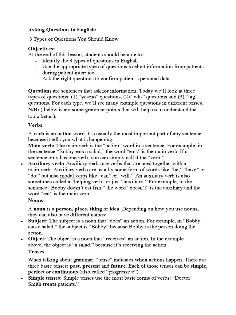 Asking Questions in English | PDF | Verb | Grammatical Tense