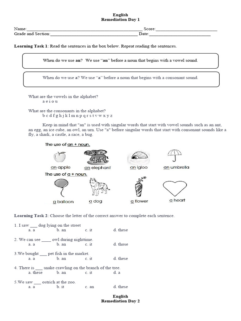English 2 Intervention Activities | PDF | English Language | Consonant