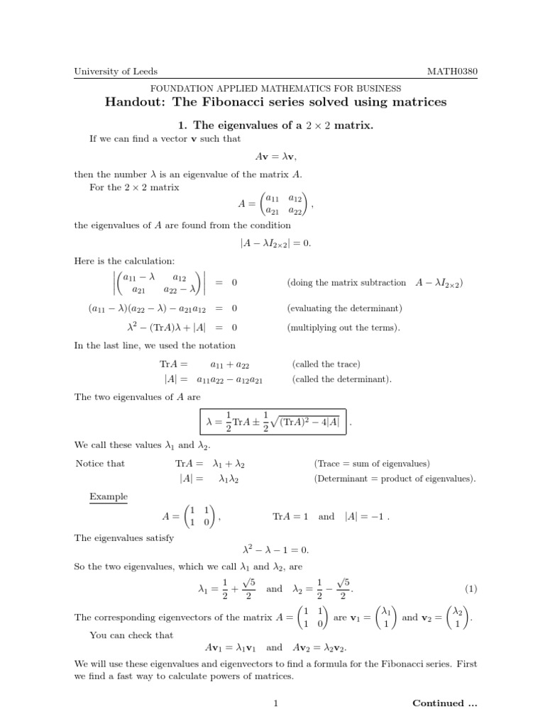 Fibonacci 03 | PDF | Eigenvalues And Eigenvectors | Determinant
