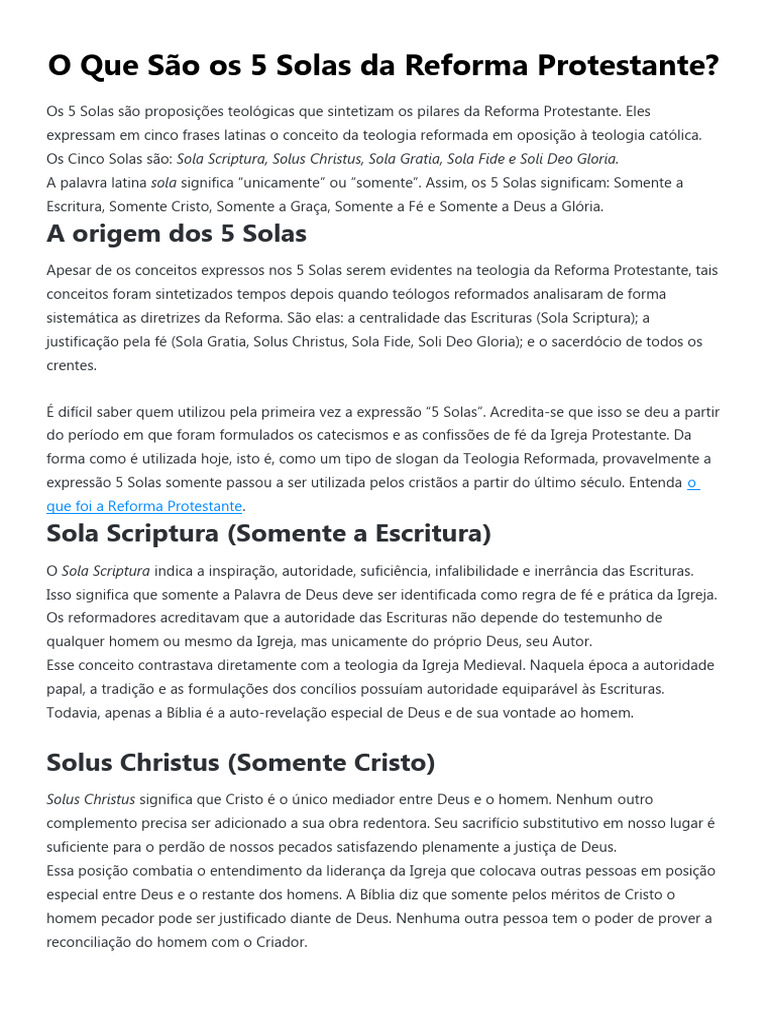 Entendendo os 5 Solas da Reforma Protestante | PDF | Sola scriptura ...