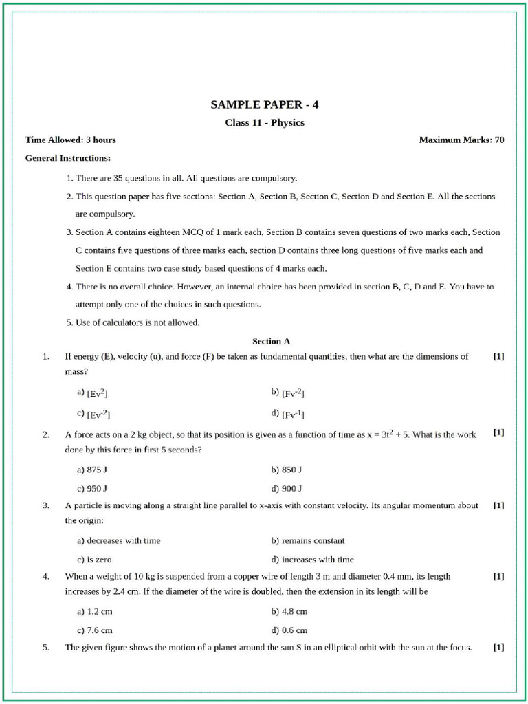 Physics Sample Paper 4 | PDF