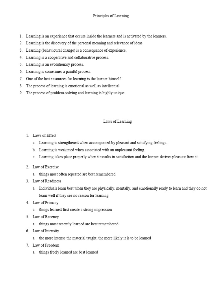 Principles Laws of Learning | PDF | Learning | Cognitive Development