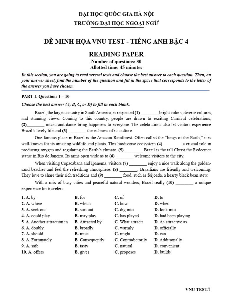VNU Test: English Level 4 Practice | PDF | Telescope | Galileo Galilei