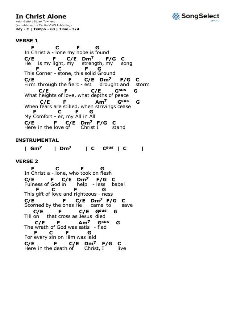 In Christ Alone-chords-C | PDF | Religious Belief And Doctrine | Christian Belief And Doctrine