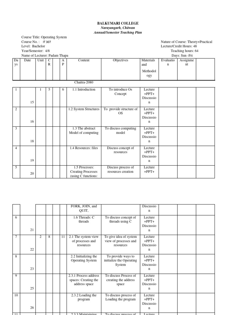Teachingplan 0 S 8 Thsem | PDF | Input/Output | Process (Computing)