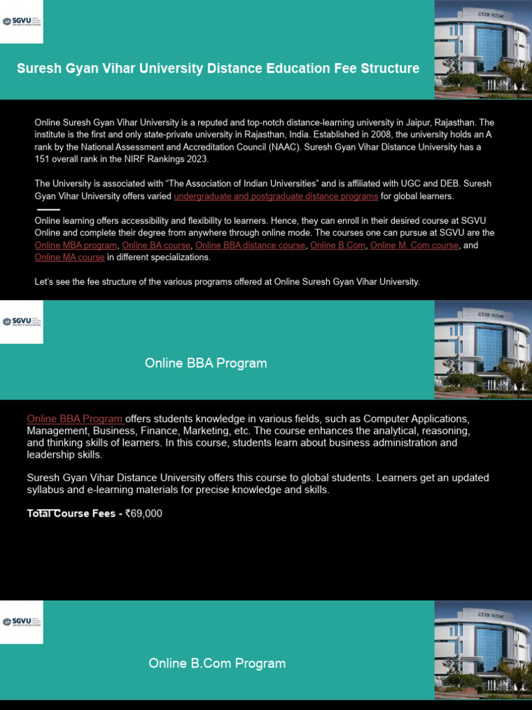 Suresh Gyan Vihar University Distance Education Fee Structure PDF | PDF | Distance Education ...