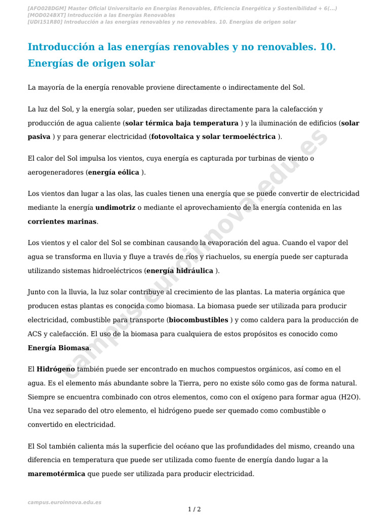 Introducción a Las Energías Renovables y No Renovables. 10. Energías de Origen Solar | PDF ...
