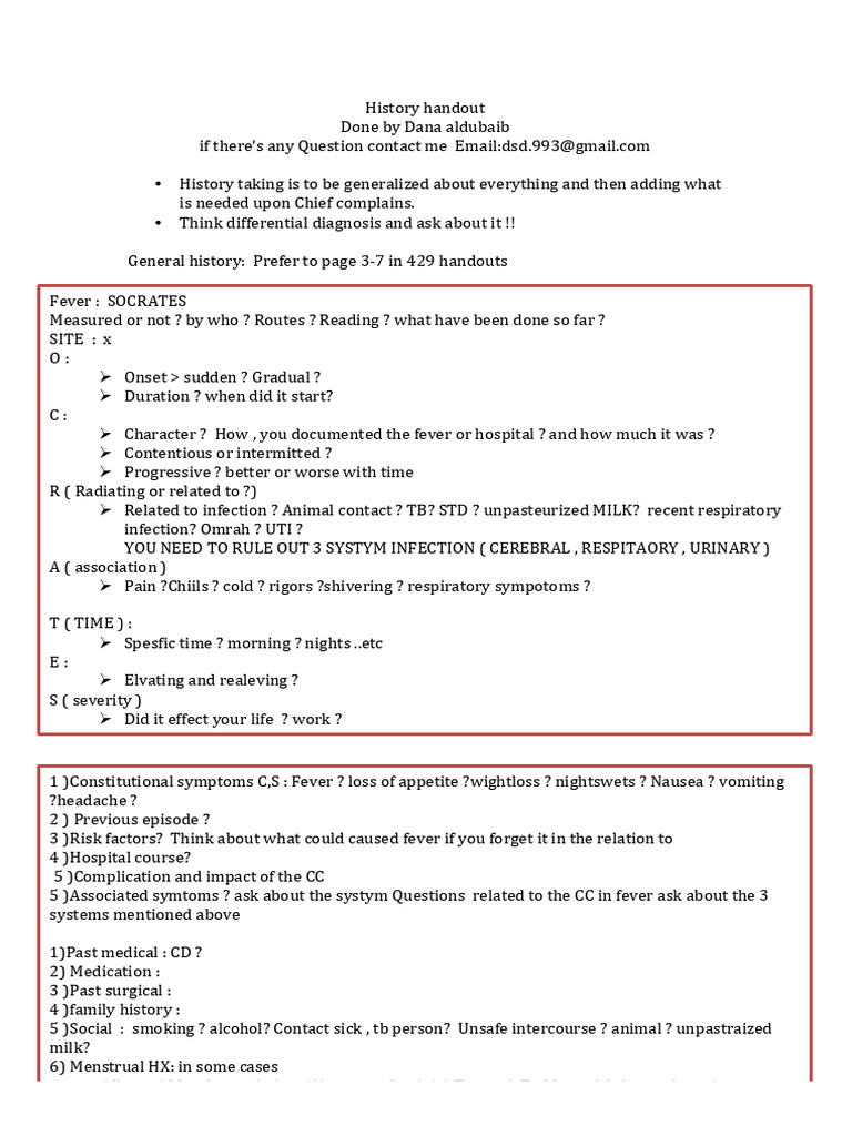 History Handout | Download Free PDF | Gastroesophageal Reflux Disease ...