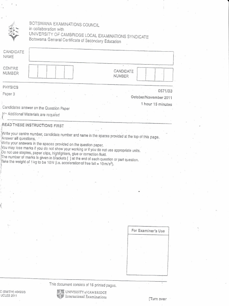 BGCSE Physics Paper 3 Exam 2011 | PDF | Materials | Applied And ...