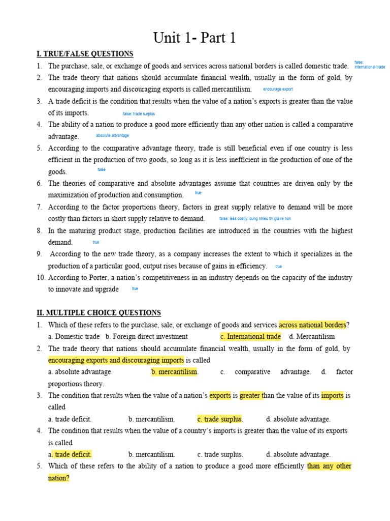 Unit 1- Part 1 - Exercises - to sts | PDF | Foreign Exchange Market | Foreign Direct Investment
