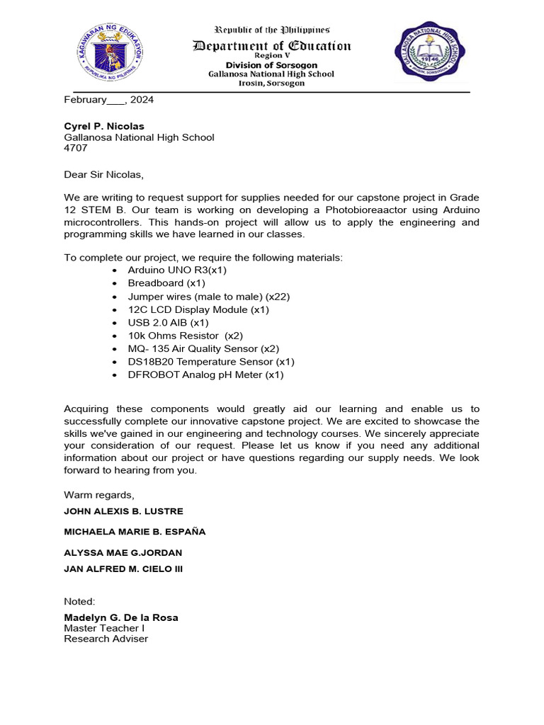 Arduino Request Letter | PDF