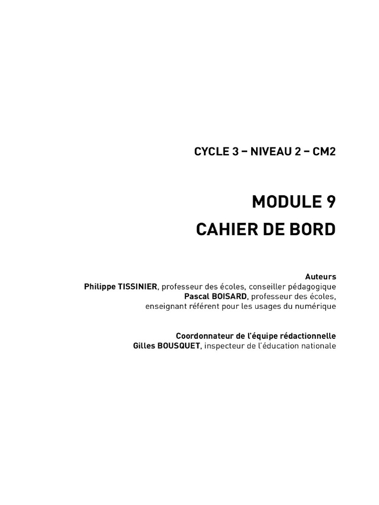Cycle 3 - Niveau 2 - CM2 - Module 9 - Cahier de Bord | PDF