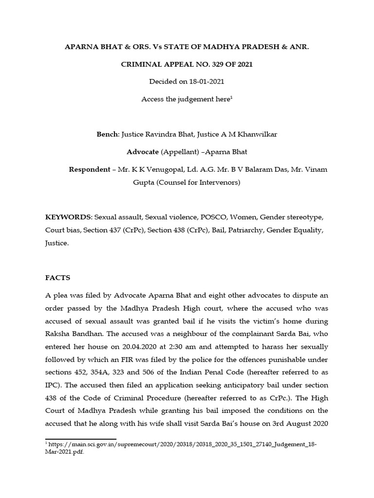 Aparna Bhat | PDF | Bail | Sexual Harassment